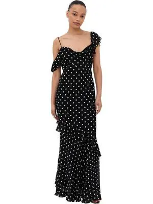 SELF-PORTRAIT Polka Dot Georgette Maxi Dress - Black