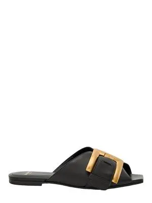 Balmain Oversized Buckle Leather Sandals - Black
