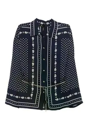 Maje Navy Polka Dot And Bandana Print Long Sleeve Shirt With Removable Chain Belt - Blue