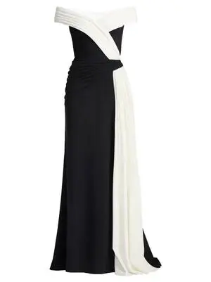 Tadashi Shoji Draped Slit Maxi Dress - Black