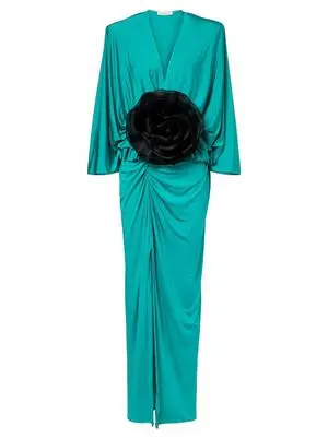 JACQUES WEI Floral-appliqué Jersey Maxi Dress - Blue