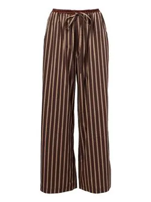 JACQUES WEI Striped Cotton-blend Wide-leg Pants - Brown