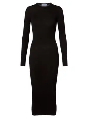 Prada Ribbed-knit Virgin Wool Midi Dress - Brown