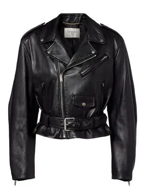 Saint Laurent Cropped Leather Biker Jacket - Black
