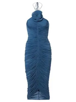 Magda Butrym Floral-appliqué Ruched Midi Dress - Blue