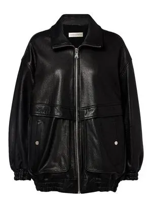 Nour Hammour Lamb Leather Bomber Jacket - Black