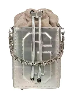 Gcds Logo-Embossed Shoulder Bag Silver