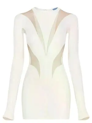 MUGLER Paneled Long-sleeve Mini Dress - Neutrals