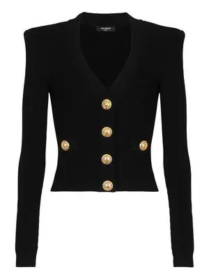 Balmain Cropped Knit Cardigan - Black