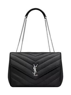 Saint Laurent Large Loulou Quilted Logo Shoulder Bag - Black