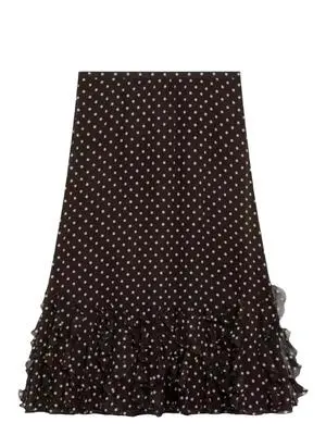 Valentino Garavani Polka Dot Ruffled Midi Skirt - Brown