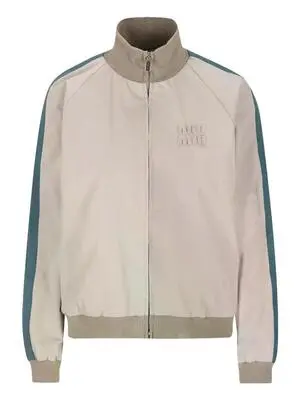 Miu Miu Miu Miu Striped Zip-Up Jacket Neutrals
