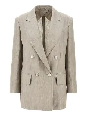 Max Mara Linen Double-Breasted Jacket Beige