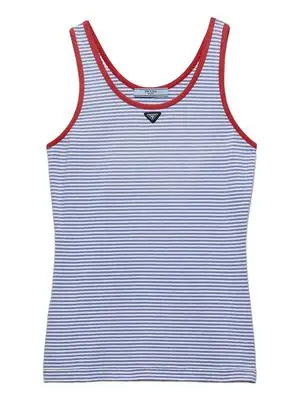 Prada Striped Cotton Jersey Tank Top - Periwinkle/red