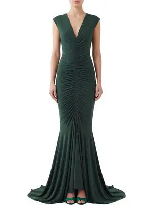 Norma Kamali V-neck Ruched Gown - Emerald