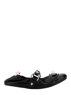 Balenciaga City Arena Leather Ballet Flats With Bows - Black