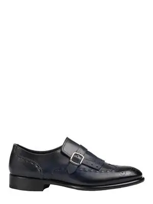 DOUCAL'S Leather Monk Strap Shoes With Brogue Detailing And Fringe - Blue