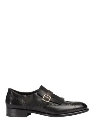 DOUCAL'S Leather Monk Strap Shoes With Brogue Detailing And Fringe - Dark
