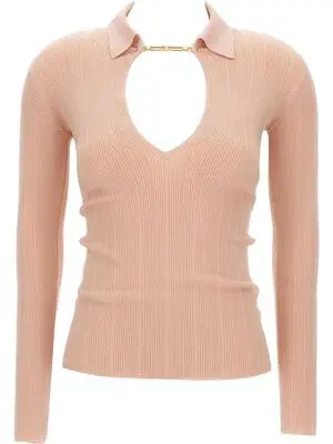 Elisabetta Franchi Elisabetta Franchi Ribbed Knit Collared Sweater With Chain Detail Pink