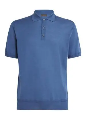 BRETT JOHNSON Cotton-silk Polo Shirt - Blue