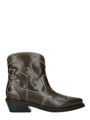 GANNI Embroidered Western Boots - Green
