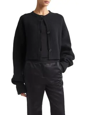 TOTEME Oversized Cropped Wool Cardigan - Black