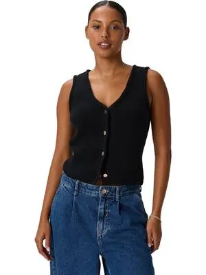 Quince V-neck Buttoned Sweater Vest - Black