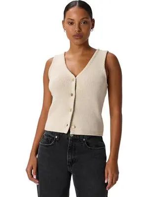 Quince V-neck Buttoned Sweater Vest - Speckled Beige