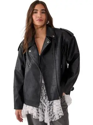 Nasty Gal Faux Leather Biker Jacket - Black