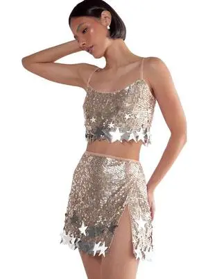 Nasty Gal Embellished Star Trim Bralet - Silver