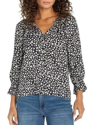 LIVERPOOL Front Button Top - Black/cream Hearts