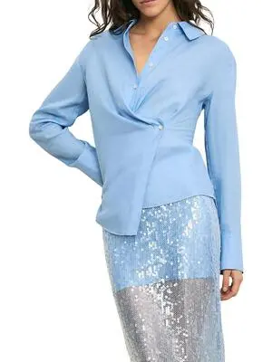 Veronica Beard Perezzi Asymmetric Linen Button-up Shirt - Blue Jay