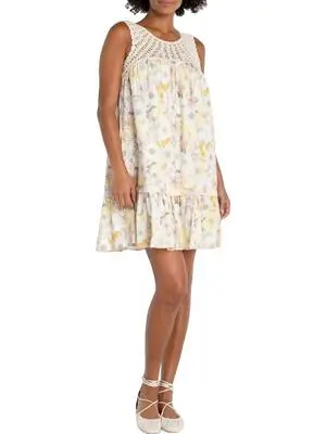 LIVERPOOL Crochet Detail Floral Shift Dress - Pristine Multi