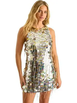 Nasty Gal Disc Tassel High Neck Mini Dress - Gold
