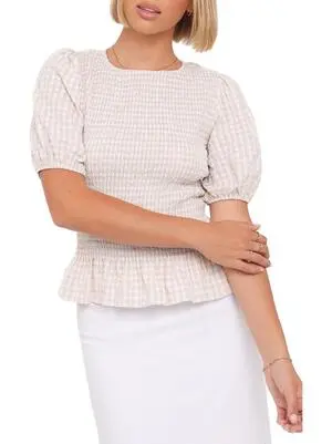 PETAL & PUP Callista Smocked Gingham Top - Beige Gingham