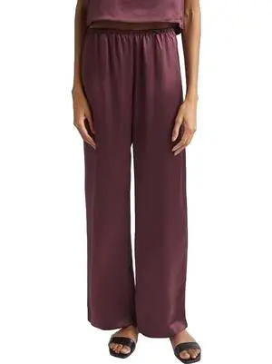 LESET Barb Wide Leg Satin Pants - Malbec