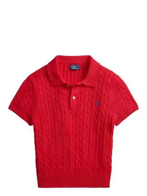 Polo Ralph Lauren Cropped Cable-Knit Polo Shirt Red