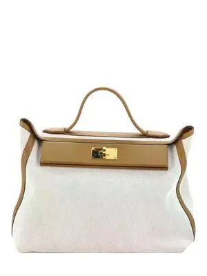 Hermès 24/24 Canvas And Swift 35 Satchel Neutrals