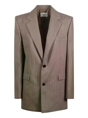 Saint Laurent Pinstripe Wool Blazer Neutrals
