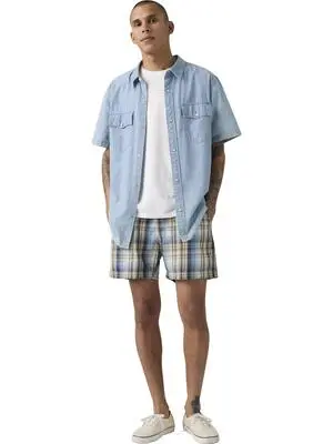 LEVI'S Relaxed Fit 6" Inseam Shorts Raul Plaid Sunset Blue Twill