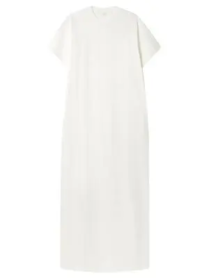 RÙADH Embroidered Organic Cotton-jersey Maxi Dress - White