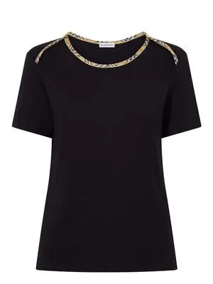Burberry Tartan-trimmed Stretch-cotton Jersey T-shirt - Black