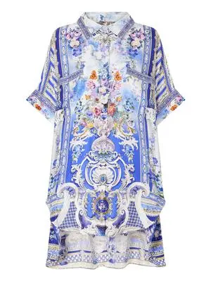 Camilla Oversized Printed Silk Shirt - Blue