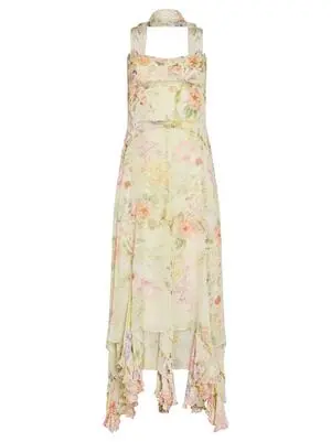 Amanda Uprichard Monterey Dress With Detachable Scarf - Endive Multi