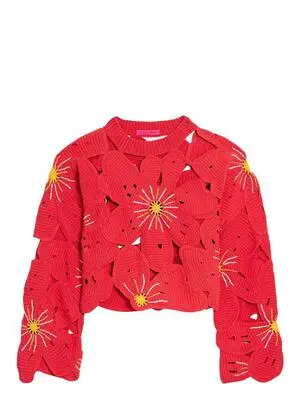THE ELDER STATESMAN Crocheted Cotton Sweater - Red