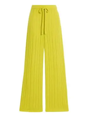THE ELDER STATESMAN Drop Needle Ribbed Cashmere And Cotton-blend Wide-leg Pants - Chartreuse