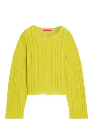 THE ELDER STATESMAN Drop Needle Ribbed Cashmere And Cotton-blend Sweater - Chartreuse