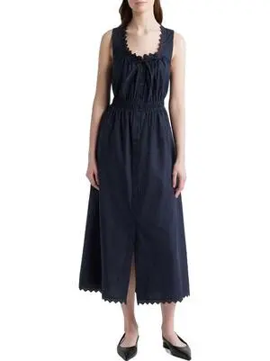 FRAME The Serene Cotton Poplin Dress Navy