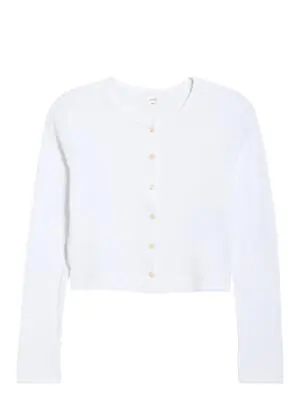 LESET Cotton Pointelle Crop Cardigan - White