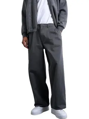 Topman Super Baggy Wide Leg Cotton Twill Pants - Khaki